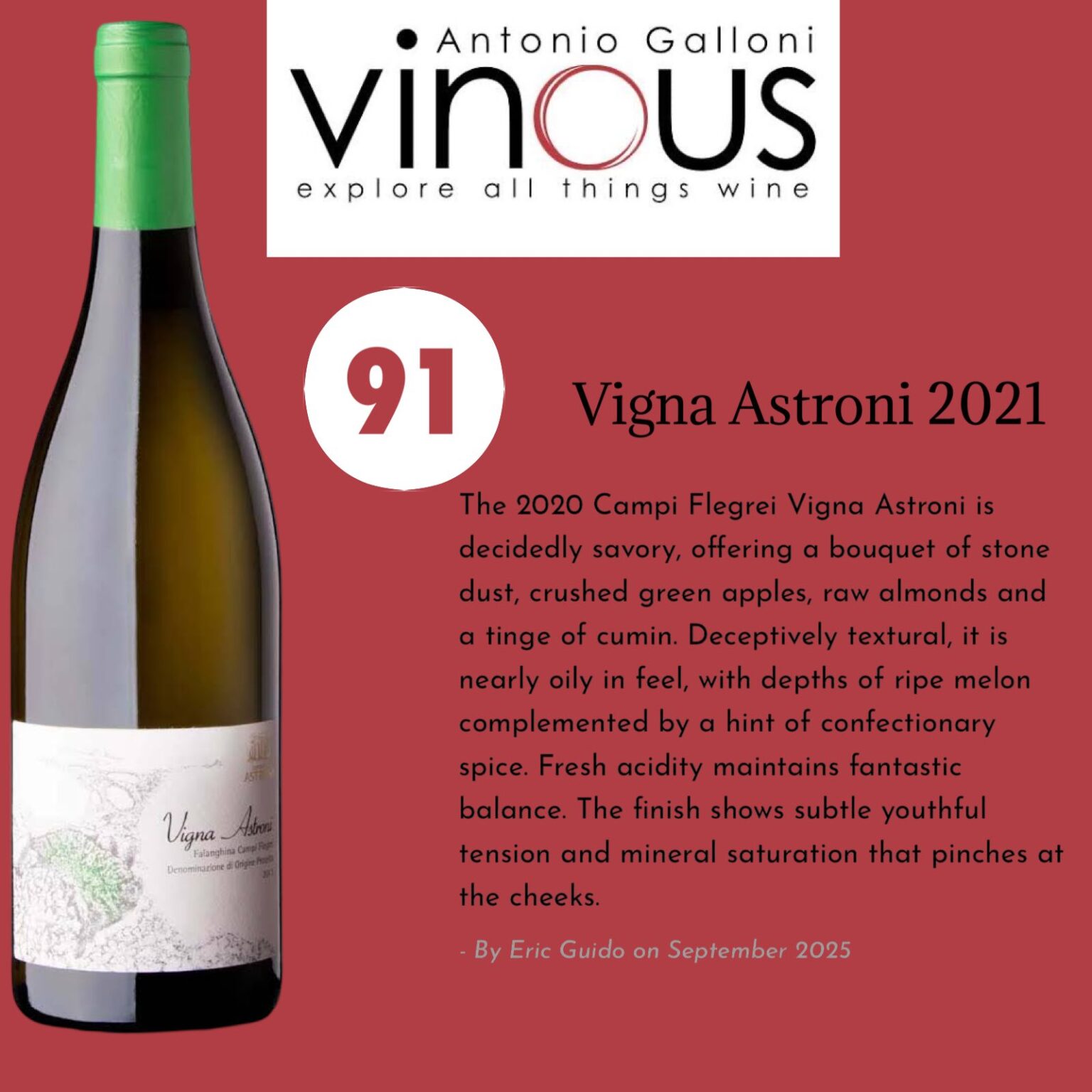 SEPTEMBER 2025 – VINOUS ANTONIO GALLONI – 91 PTS – Cantine Astroni ...